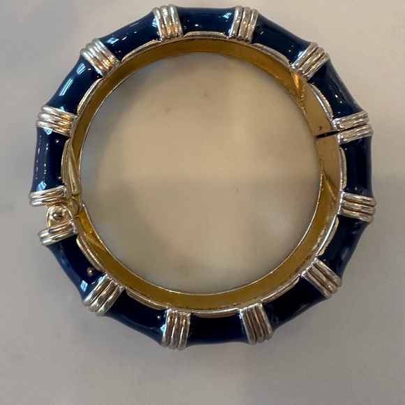 J. Crew | Jewelry | J Crew Bracelet Navy Blue Enamel Gold Tone Hinged ...